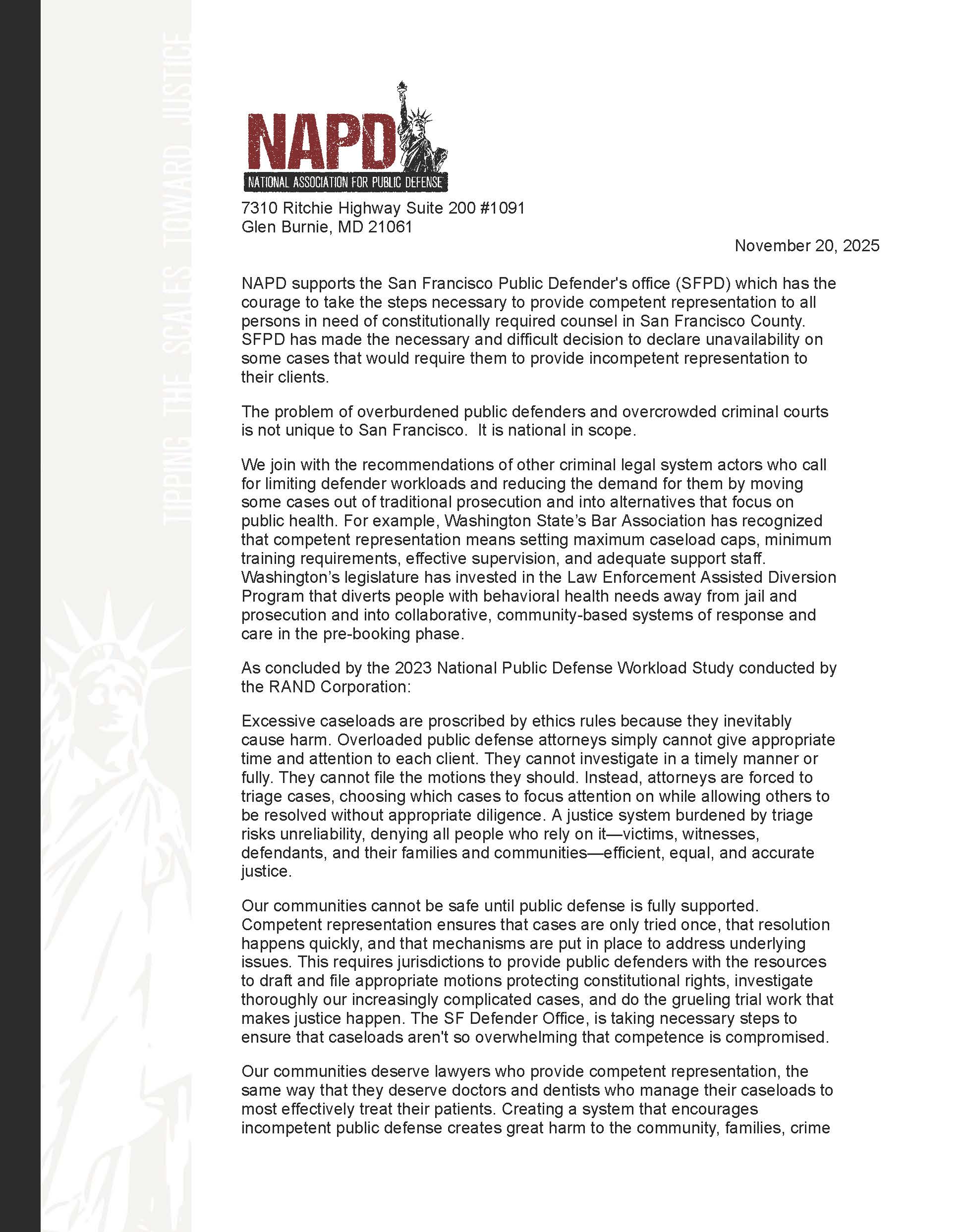 NAPD supports the San Francisco Public Defender's Office (SFPD ...